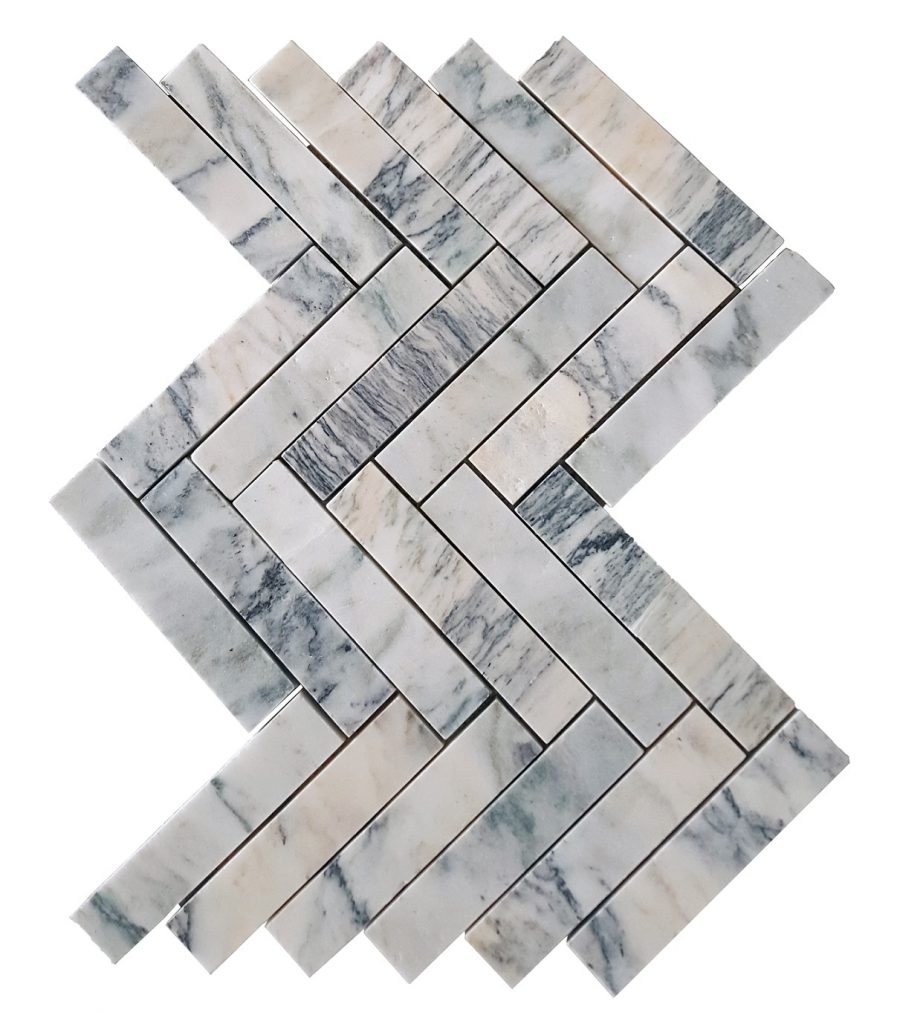 1,25"x6" Herringbone Green Oasis Marble Brushed Mosaic | Pietramosaic